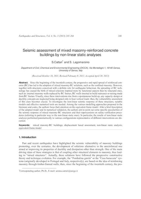 Pdf Seismic Assessment Of Mixed Masonry Reinforced Concrete · Structural Design 2008 §7