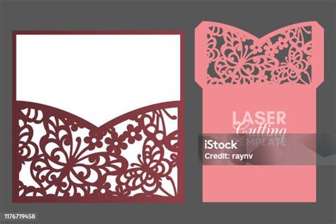 나비와 꽃 벡터의 패턴레이저 컷 포켓 봉투 템플릿 추상 장식품 결혼식 초대장 또는 인사말 카드 인사말 카드 초대장 메뉴에 적합합니다 레이저에 대한 스톡 벡터 아트 및 기타