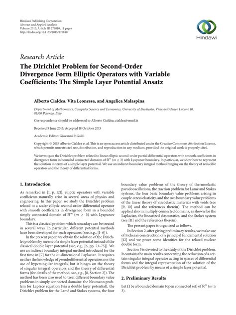 Pdf The Dirichlet Problem For Second Order Divergence Form Elliptic Operators With Variable