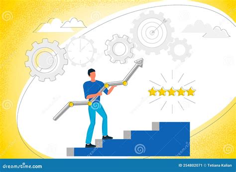 Man With Growing Schedule Rising On Step Of Ladder Stages Of Successful Business Project Flat