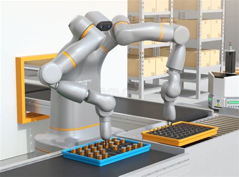 dual arm robot assembly motor coils in cell production space stock