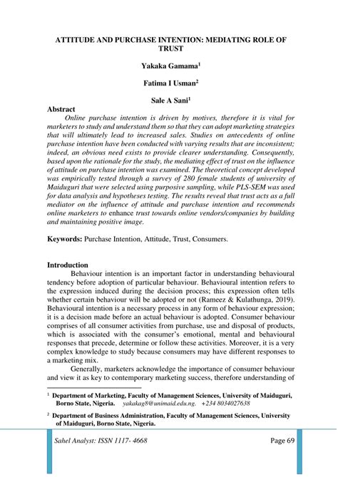 Pdf Attitude And Purchase Intention Mediating Role Of Trust