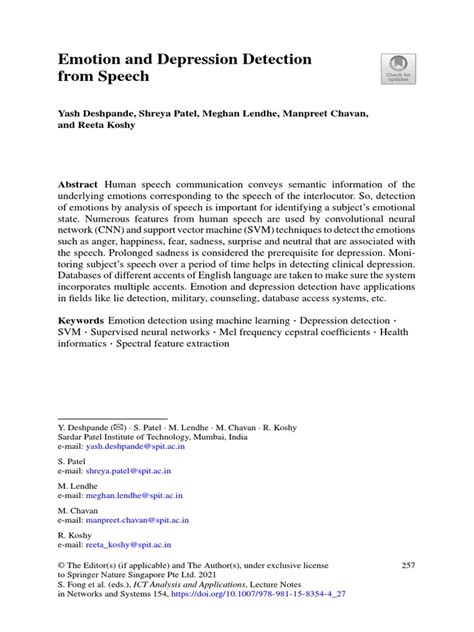 Emotion And Depression Detection From Speech Pdf Deep Learning Statistical Classification
