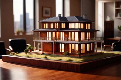 Architectural Planning And Design Model Of House On Table In Modern Office Boardroom Stock