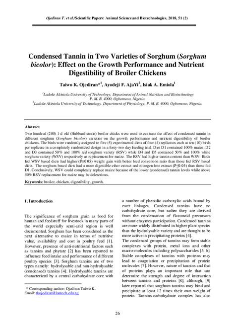 Pdf Condensed Tannin In Two Varieties Of Sorghum Sorghum Bicolor