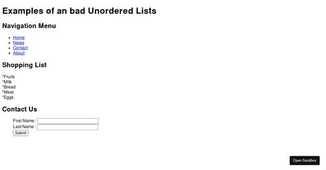 Bad Html Code Example Unordered List Codesandbox