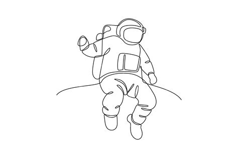 Premium Vector Continuous One Line Drawing Astronaut Planet And Space Object Space Concept