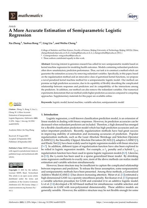 Pdf A More Accurate Estimation Of Semiparametric Logistic Regression