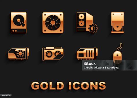 비디오 그래픽 카드 광학 디스크 드라이브 컴퓨터 마우스 컴퓨터 케이스 하드 디스크 Hdd 및 쿨러 아이콘을 설정합니다 벡터 Cpu에 대한 스톡 벡터 아트 및 기타 이미지