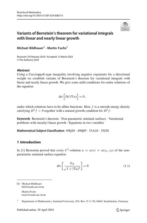 Pdf Variants Of Bernsteins Theorem For Variational Integrals With