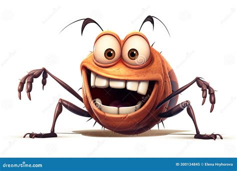 A Single Cartoon Cockroach With A Large Smile Isolated On White Stock