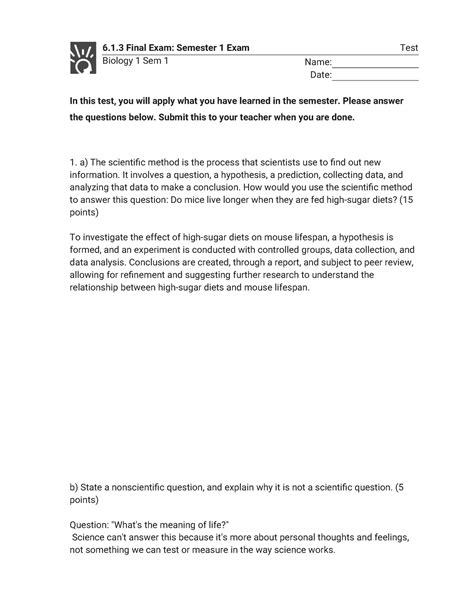 613 Final Exam Semester 1 Exam Test 61 Final Exam Semester 1