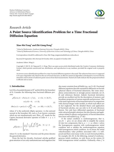 Pdf A Point Source Identification Problem For A Time Fractional Diffusion Equation