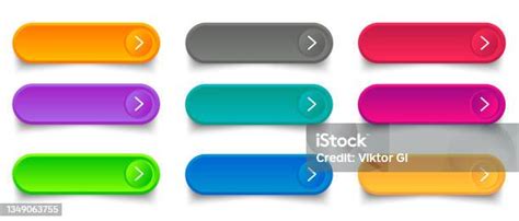 웹 버튼은 색상 그라데이션과 얇은 선 윤곽선 스타일로 플랫 디자인 템플릿을 버튼 벡터 격리 직사각형 둥근 웹 페이지 다음 화살표 버튼 요소는 흰색 배경에 설정 누름 버튼에