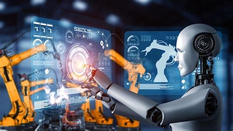 Premium Photo Cybernated Industry Robot And Robotic Arms For Assembly In Factory Production