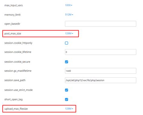 how to modify the php max upload size