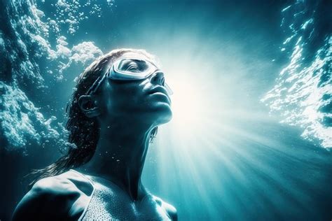 Premium AI Image A Woman Dives And Enjoys Relaxing Underwater