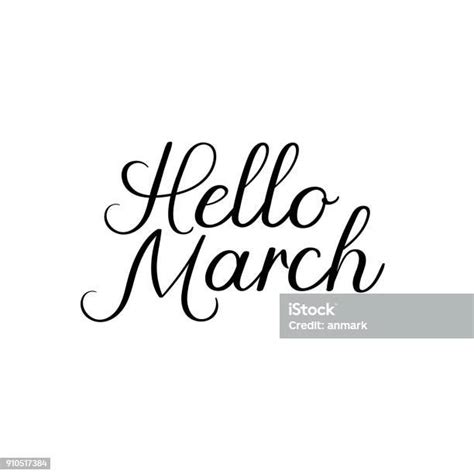 안녕하세요 3 월 손 문자 비문 봄 인사말 카드 브러시 서 예입니다 벡터 일러스트 레이 션 0명에 대한 스톡 벡터 아트 및 기타 이미지 Istock