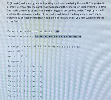 Solved 9 4 Marks Write A Program For Inputting Marks And