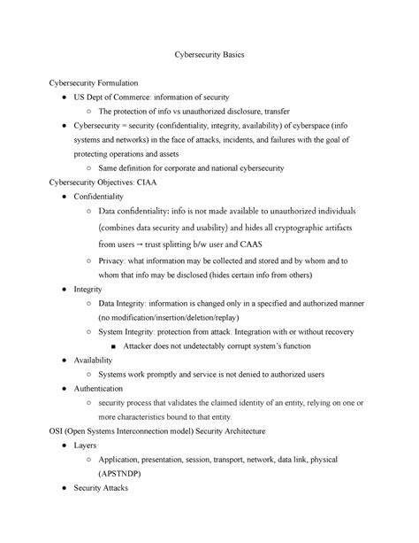 Cybersecurity Basics Lecture Notes 1 Cybersecurity Basics