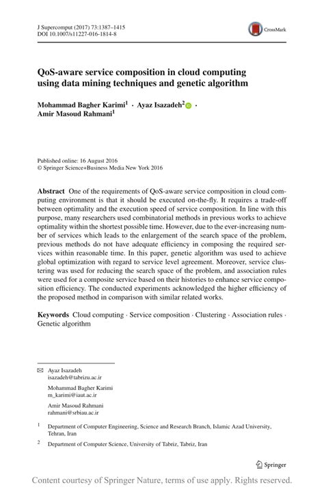 Qos Aware Service Composition In Cloud Computing Using Data Mining