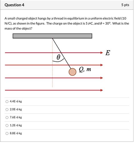 SOLVED A Small Charged Object Hangs By A Thread In Equilibrium In A Uniform Electric Field 10
