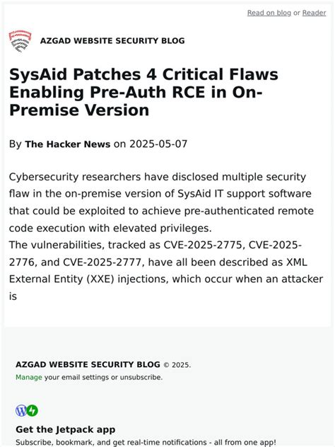 Azgad Security Sysaid Patches 4 Critical Flaws Enabling Pre Auth Rce In On Premise Version Milled