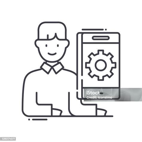 응용 프로그램 개발자 아이콘 선형 격리 된 그림 얇은 줄 벡터 웹 디자인 기호 흰색 배경에 편집 가능한 스트로크와 개요 개념