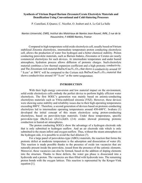Pdf Synthesis Of Yttrium Doped Barium Zirconatecerate Electrolyte Materials And Densification