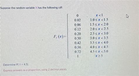 Solved Suppose The Random Variable X Has The Following Cdf