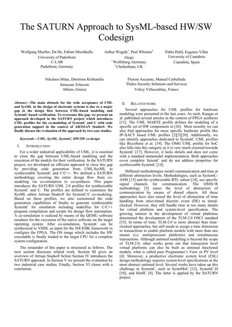 Pdf The Saturn Approach To Sysml Based Hwsw Codesign