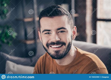 Close Up Portrait Of His He Nice Looking Attractive Bearded Cheery