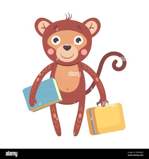 Cute Animal Monkey Reading Book Cartoon Illustration Smart Character