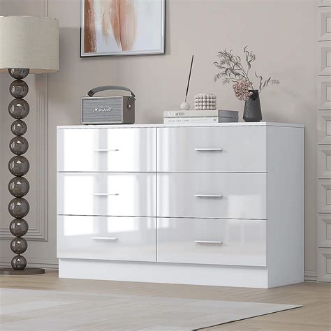 Reflect Wide 6 Drawer Chest White Gloss And Matt White Modern Bedroom