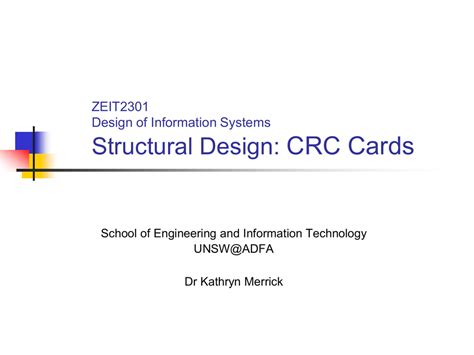 Crc Cards School Of Engineering And Information Technology
