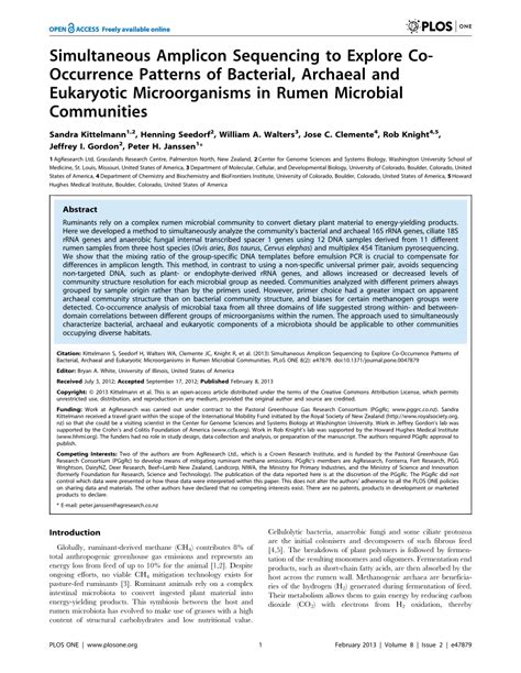 Pdf Simultaneous Amplicon Sequencing To Explore Co Occurrence Patterns Of Bacterial Archaeal
