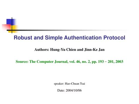 ppt robust and simple authentication protocol authors hung yu chien