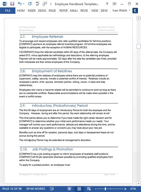 Employee Handbook Template MS Word Excel Templates Forms Checklists For MS Office And