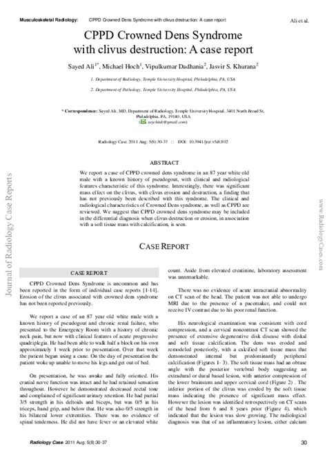 Pdf Cppd Crowned Dens Syndrome With Clivus Destruction A Case Report