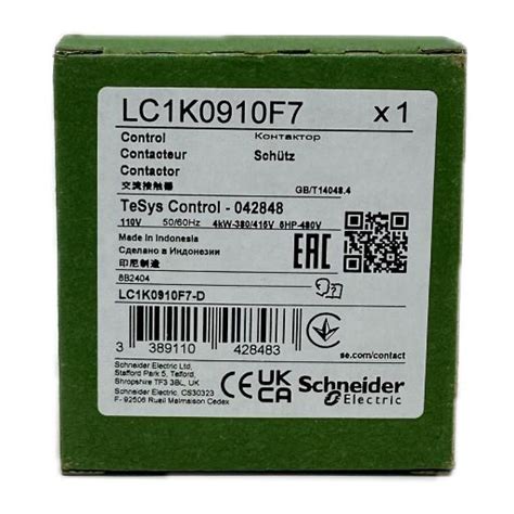 Lc1k0910f7 Schneider Electric Contactor 3no 1no 110v 9a 54 99
