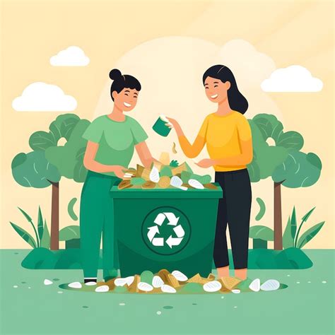 Premium AI Image Two Women Sorting Garbage In The Park Vector Illustration In Flat Style