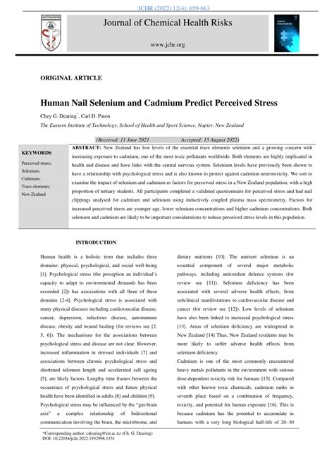 Pdf Human Nail Selenium And Cadmium Predict Perceived Stress