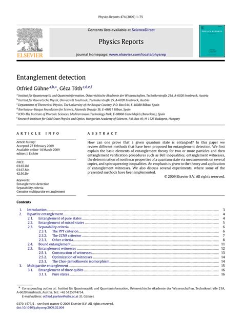 Pdf Entanglement Detection