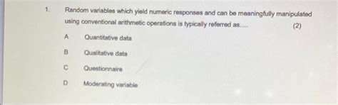 solved 1 random variables which yield numeric responses and