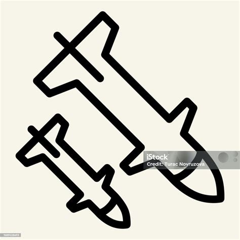 Rocket Launch Line Icon Weapon Vector Illustration Isolated On White Missile Outline Style