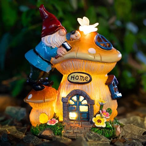 Garden Gnome Statues Figurine Lights Solar Powered Lighting Outdoor Decorations Gnome Build