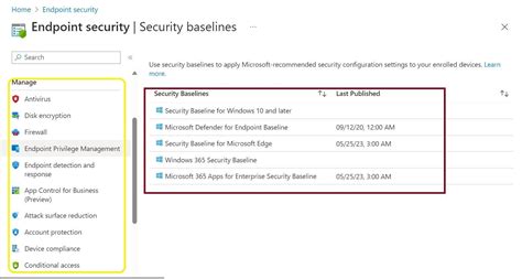 endpoint security baseline configuration r intune