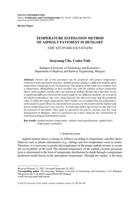 Pdf Temperature Estimation Method Of Asphalt Pavement In Hungary