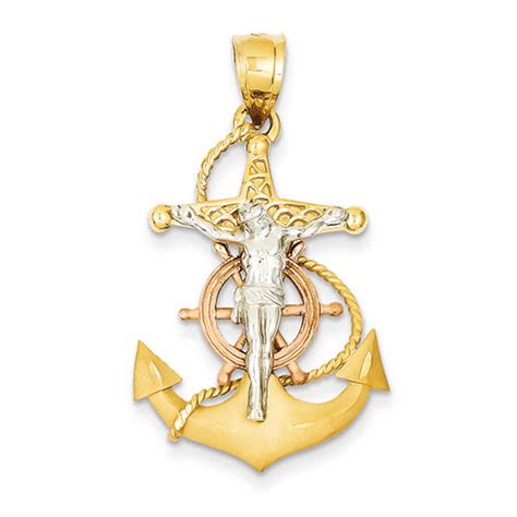 14k Gold Tri Color Mariners Cross Pendant Pricerock