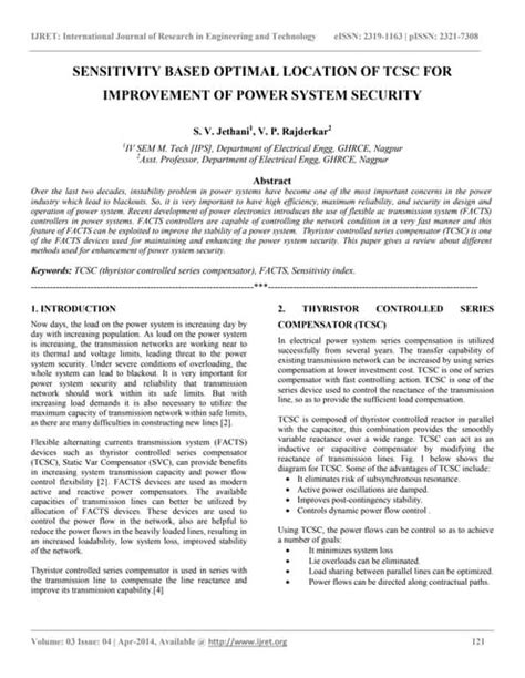 Sensitivity Based Optimal Location Of Tcsc For Improvement Of Power